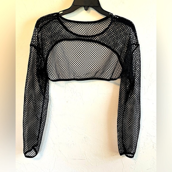 Tops | Black Mesh Long Sleeve Hip Hop Dance Shrug Punk Rock Crop Top Sz ...